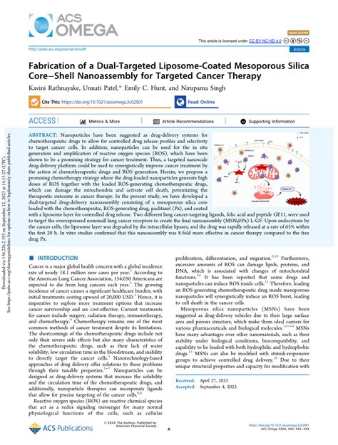 Pdf Fabrication Of A Dual Targeted Liposome Coated Mesoporous Silica