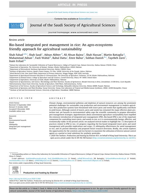 Pdf Bio Based Integrated Pest Management In Rice An Agro Ecosystems