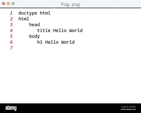 Pug Language Hello World Program Sample In Editor Window Illustration Stock Vector Image And Art