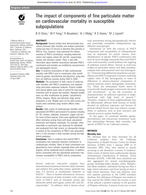 Pdf The Impact Of Components Of Fine Particulate Matter On Cardiovascular Mortality In