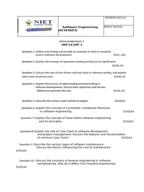 Software Engineering Unit 4 And 5 Assignment Pdf