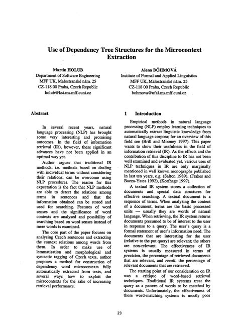 Pdf Use Of Dependency Tree Structures For The Microcontext Extraction