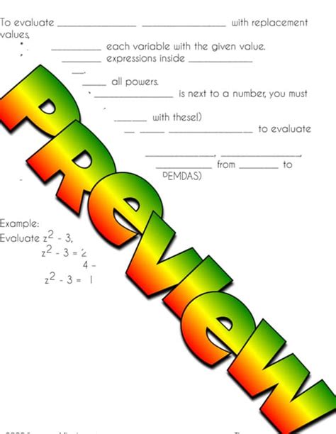 Evaluating Expressions Guided Notes Digital By The Distracted Teacher