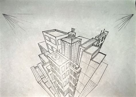 3 Point Perspective Drawing Birds Eye View