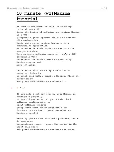 10 Minute Wx Maxima Tutorial Wxm 1 5 Pdf Matrix Mathematics Algebra