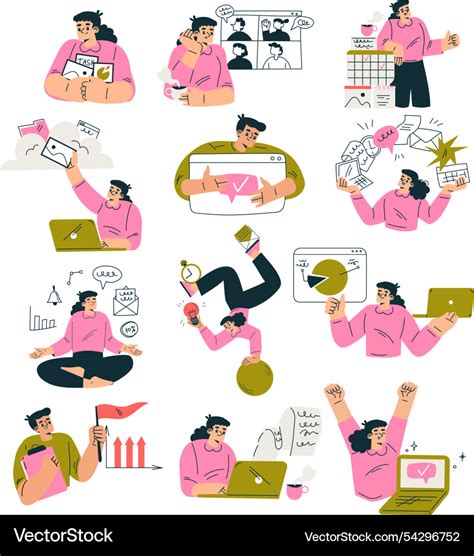 Productive Workflow With Man And Woman Managing Vector Image