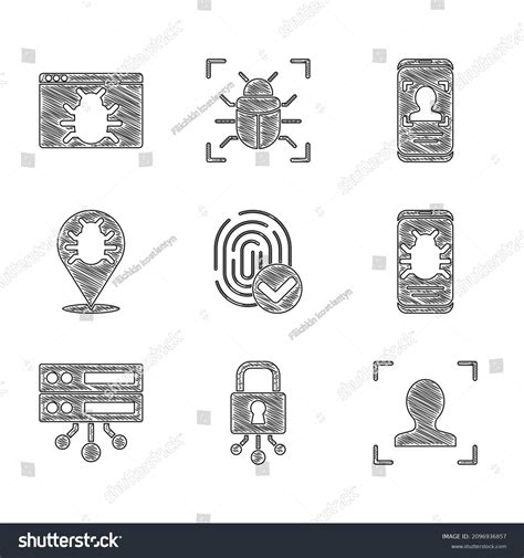 Set Fingerprint Cyber Security Face Recognition Stock Vector Royalty Free