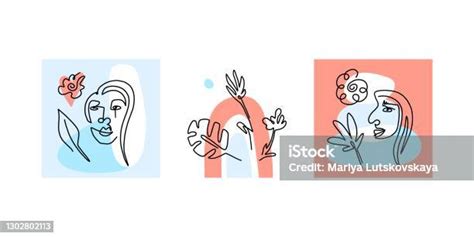 최소한의 선형 스타일 포스터 세트 여성 라인 초상화와 다채로운 유기농 형태 추상적인 티셔츠 프린트 뷰티 및 패션 심플 핸드 그린