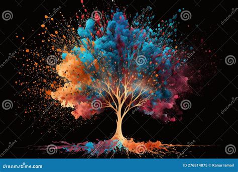 Explosion Of Colorful Particles Forms A Tree Generative Ai Stock Illustration Illustration Of