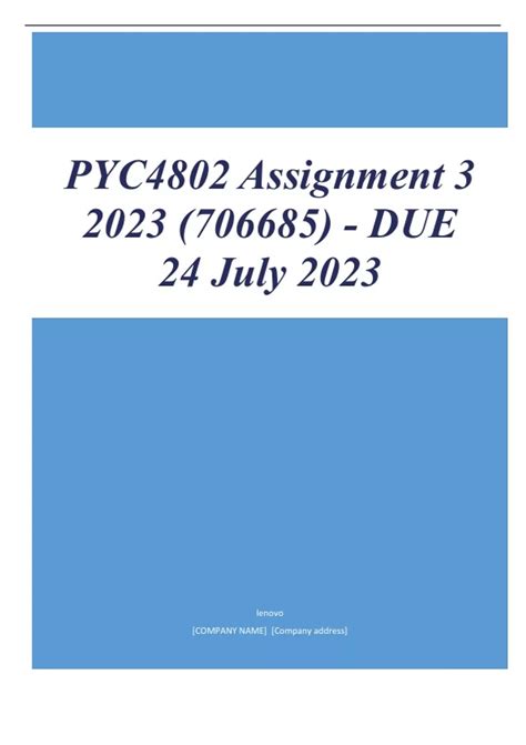 Pyc4802 Assignment 3 2023 706685 Due 24 July 2023 Pyc4802