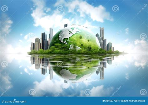 Urbanization Concept With Globe And City On Abstract White Background