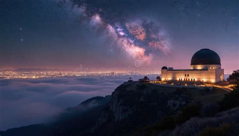 Iconic Griffith Observatory In Los Angeles Against Starry Night Sky