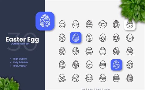30 Easter Egg Outline Icon Set 350396 Templatemonster