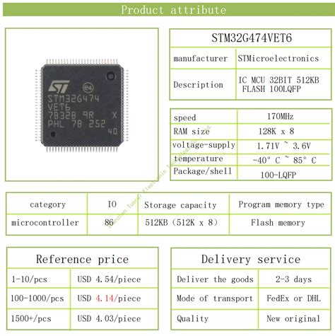 Original Stm32g474vet6 Lqfp 100 Arm Cortex M4 32 Bit Microcontroller Mcu