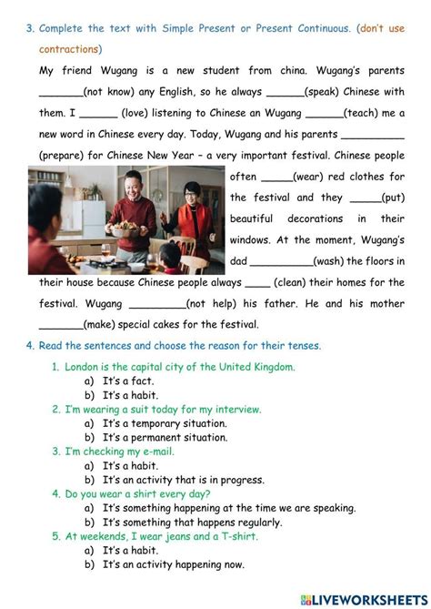 Simple Present Vs Present Continuous Reading Worksheet Reading