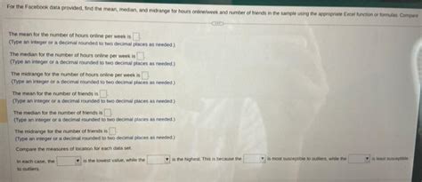 Solved Facebook Data 2 Using The Appropriate Excel Funcion Chegg