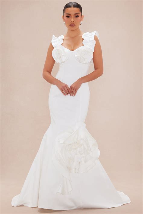 Sofia Floral Applique Satin Gown Off White Fashion Nova