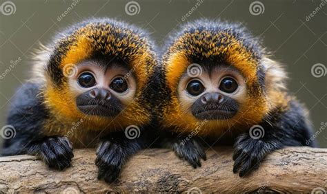 Two Adorable Monkeys With Striking Orange Fur Large Expressive Eyes