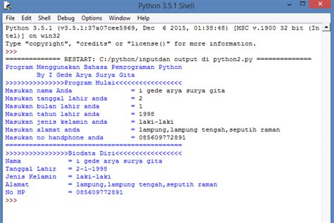 cara input dan output data di python i gede arya surya gita