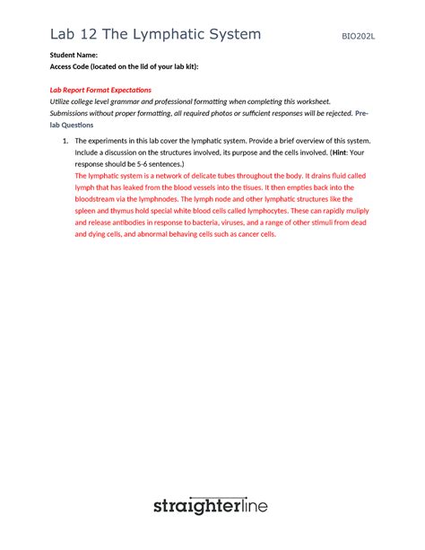 BIO202 Lab 12 Completed Stu Babe Name Access Code Located On The Lid Of Your Lab Kit