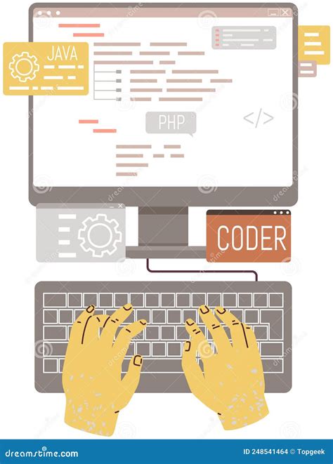 Programmer Coding On Computer Typing Code On Keyboard Top View Php Developer Programming Stock