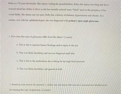 Solved Ruby Is A 70 Year Old Female She Enjoys Visiting Her