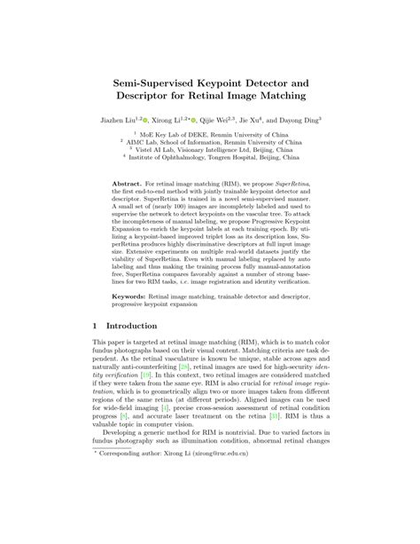 Pdf Semi Supervised Keypoint Detector And Descriptor For Retinal Image Matching