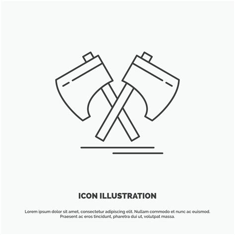 Axe Hatchet Tool Cutter Viking Icon Line Vector Gray Symbol For Ui