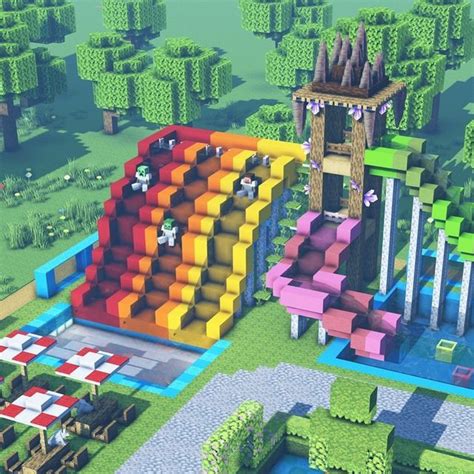 만두민 Mandoomin On Instagram Small Waterpark In Minecraft 마인크래프트에서 워터파크 만들어봤어요