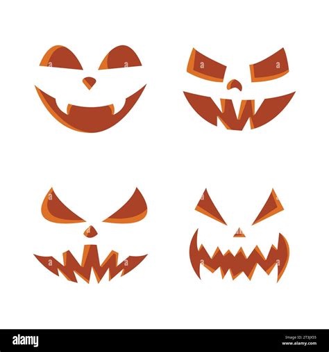 Set Of Scary Halloween Pumpkin Or Ghost Faces Vector Illustration Scary Halloween Pumpkin Faces