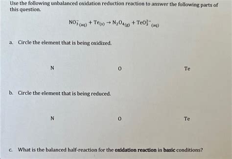 Solved Use The Following Unbalanced Oxidation Reduction Chegg Com