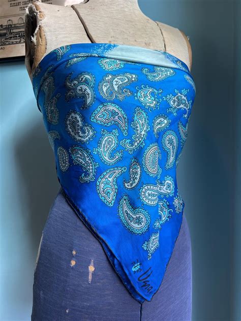 Vintage Blue Square Scarf Etsy