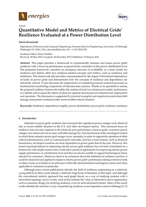Pdf Quantitative Model And Metrics Of Electrical Grids Resilience Evaluated At A Power