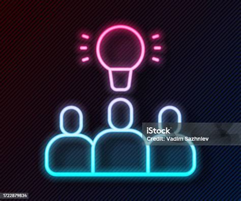 검은 색 배경에 격리 빛나는 네온 라인 프로젝트 팀 베이스 아이콘 비즈니스 분석 및 계획 컨설팅 팀 워크 프로젝트 관리 벡터 개념에 대한 스톡 벡터 아트 및 기타 이미지