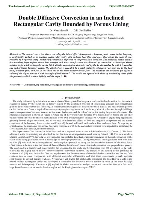 Pdf Double Diffusive Convection In An Inclined Rectangular Cavity Bounded By Porous Lining