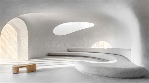 Modern Organic Architecture Interior Gray And White Curving Walls Stock Illustration