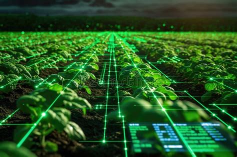 Advanced Technology In Agricultural Field With Digital Grid And Data