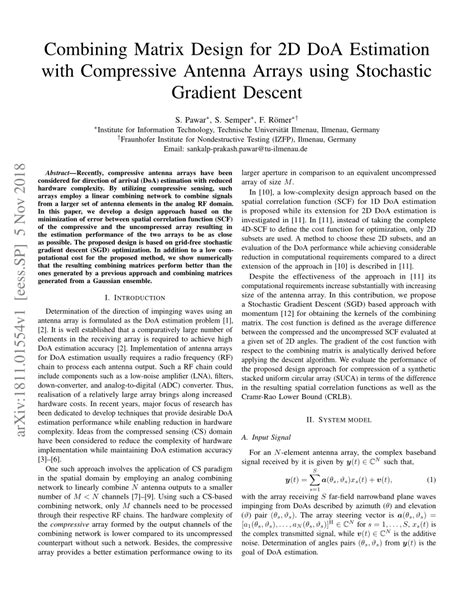 Pdf Combining Matrix Design For 2d Doa Estimation With Compressive Antenna Arrays Using