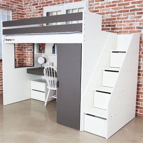 슬리핑덕 베스크 책상침대 세트 옷장 2단협탁 L 램프 매트리스 포함 티몬