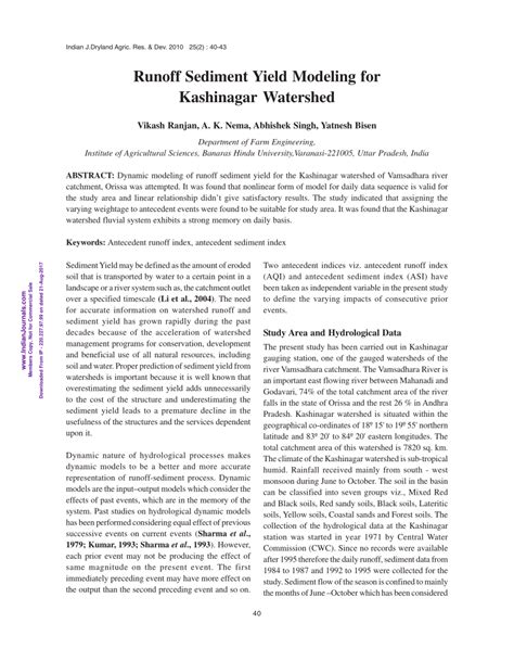Pdf Runoff Sediment Yield Modeling For Kashinagar Watershed