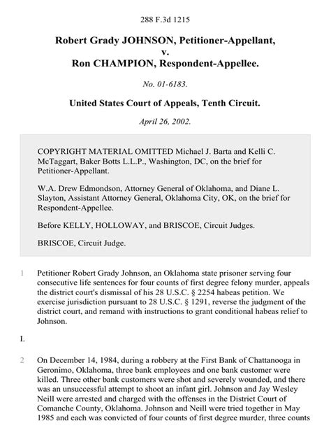 Robert Grady Johnson V Ron Champion 288 F3d 1215 10th Cir 2002