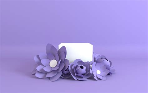 종이 꽃 프레임 제품 프리젠 테이션을위한 연단 플랫폼 여름 또는 봄 배경입니다 파스텔 색상의 용지 잘라내기 3d 렌더링 모형 0