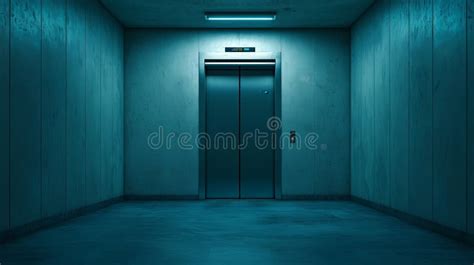 Dimly Lit Old Elevator With Flickering Lights Stock Illustration