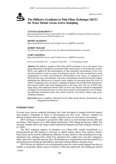 Pdf The Diffusive Gradients In Thin Films Technique Dgt For Trace