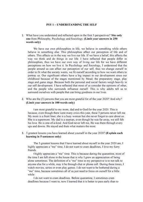 Assingments Practice Materials Psy 1 Understanding The Self What