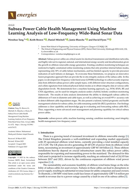 Pdf Subsea Power Cable Health Management Using Machine Learning