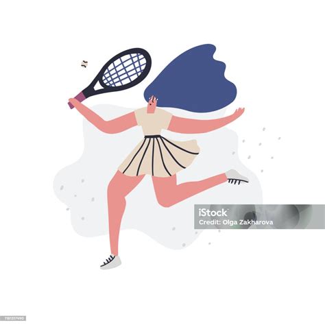 플랫 핸드 그린 일러스트레이션을 연습하는 테니스 선수 오버 헤드 스매쉬 만화 캐릭터를 치는 운동 선수 스포츠웨어 낙서 그림에 소녀입니다 스포츠 대회 개념 티셔츠 프린트