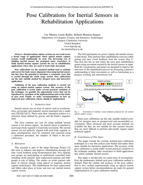 PDF Pose Calibrations For Inertial Sensors In Rehabilitation Applications