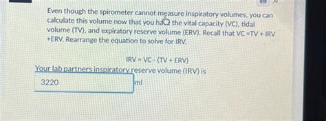 Calculate The Average Tidal Volume Round To The Chegg Com