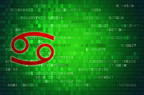 디지털 녹색 배경에 빨간색 암 조디악 로그인 하십시오입니다 공간 복사 가상현실에 대한 스톡 사진 및 기타 이미지 가상현실 게자리 데이터 Istock